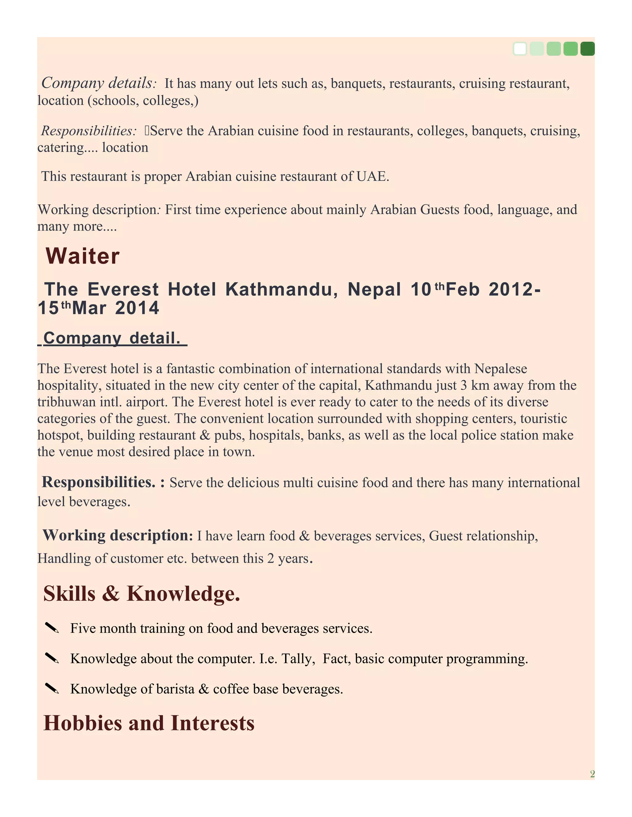 waiter resume | DOC