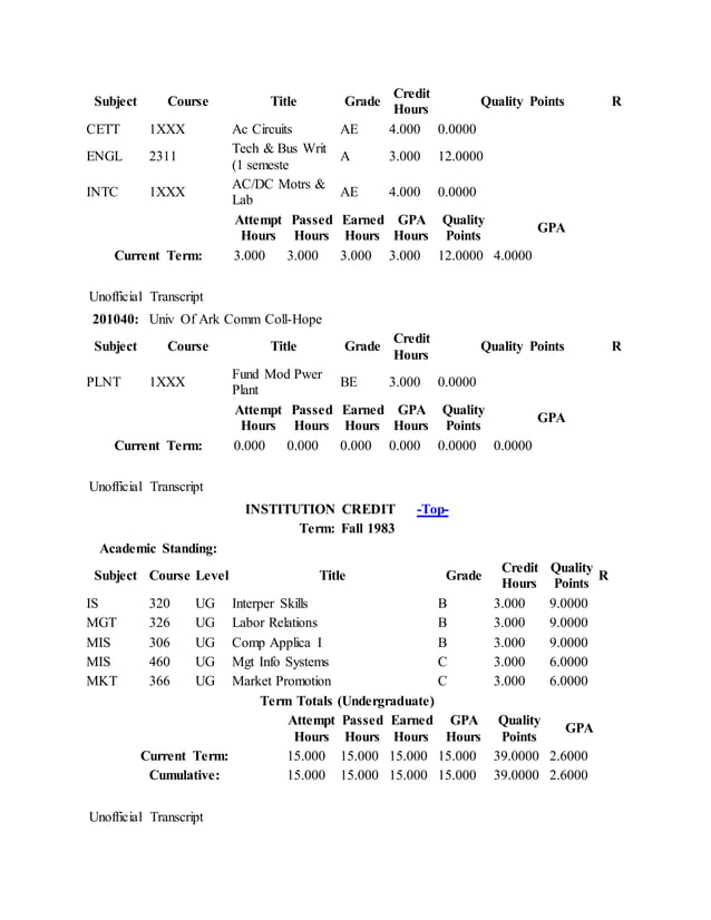 Texas AandM transcript | PDF