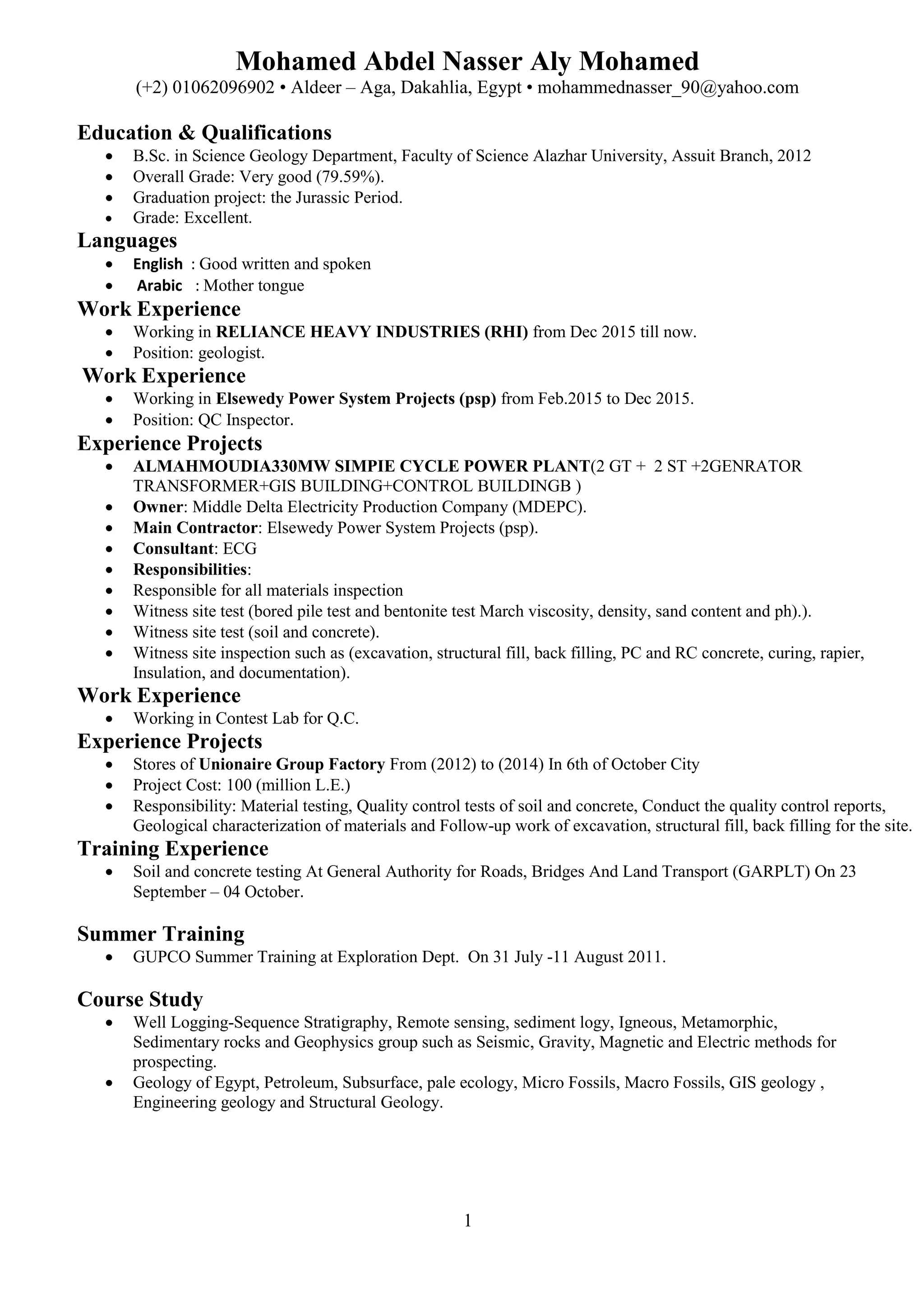 Mohamed Abd Elnasser cv | PDF