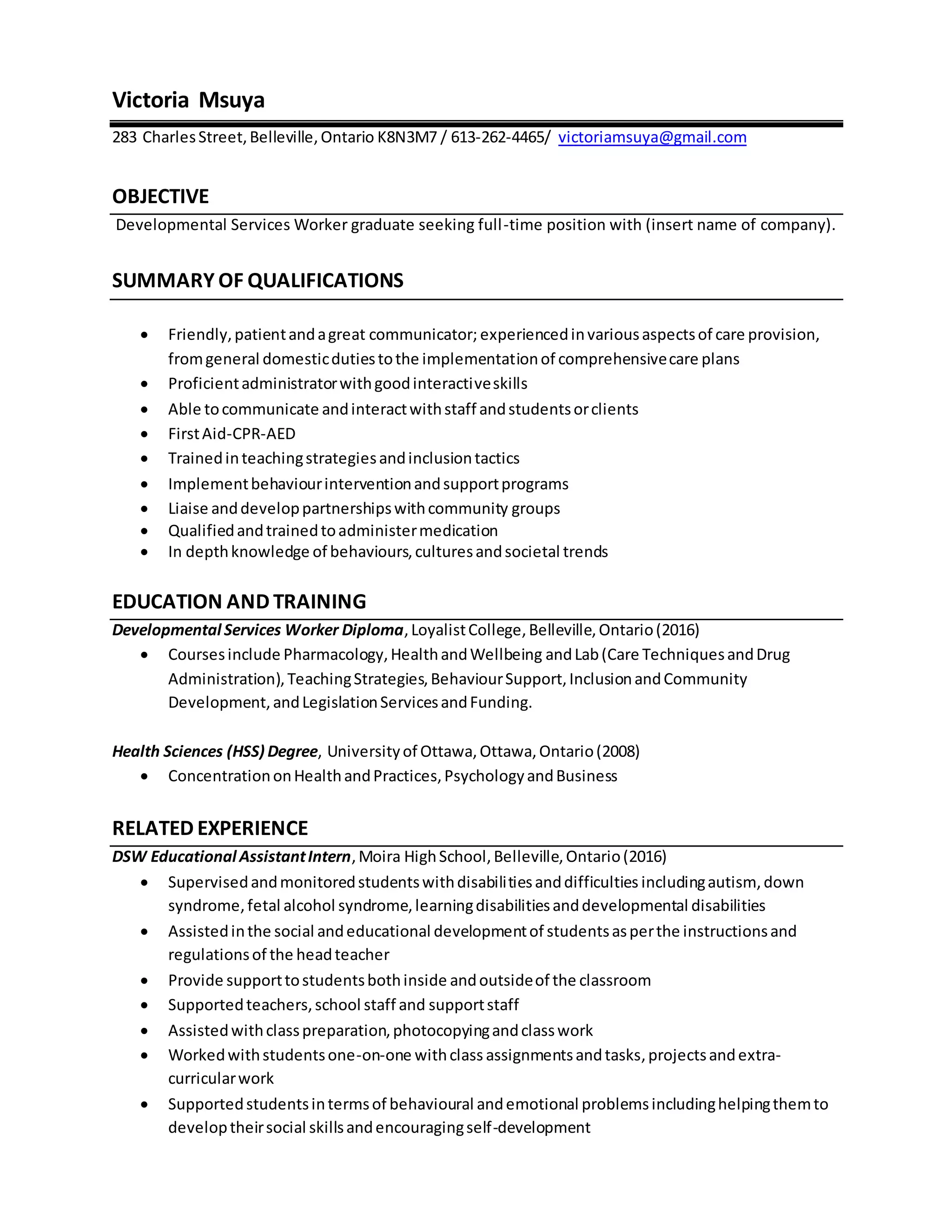 Victoria Msuya Resume DSW | DOCX