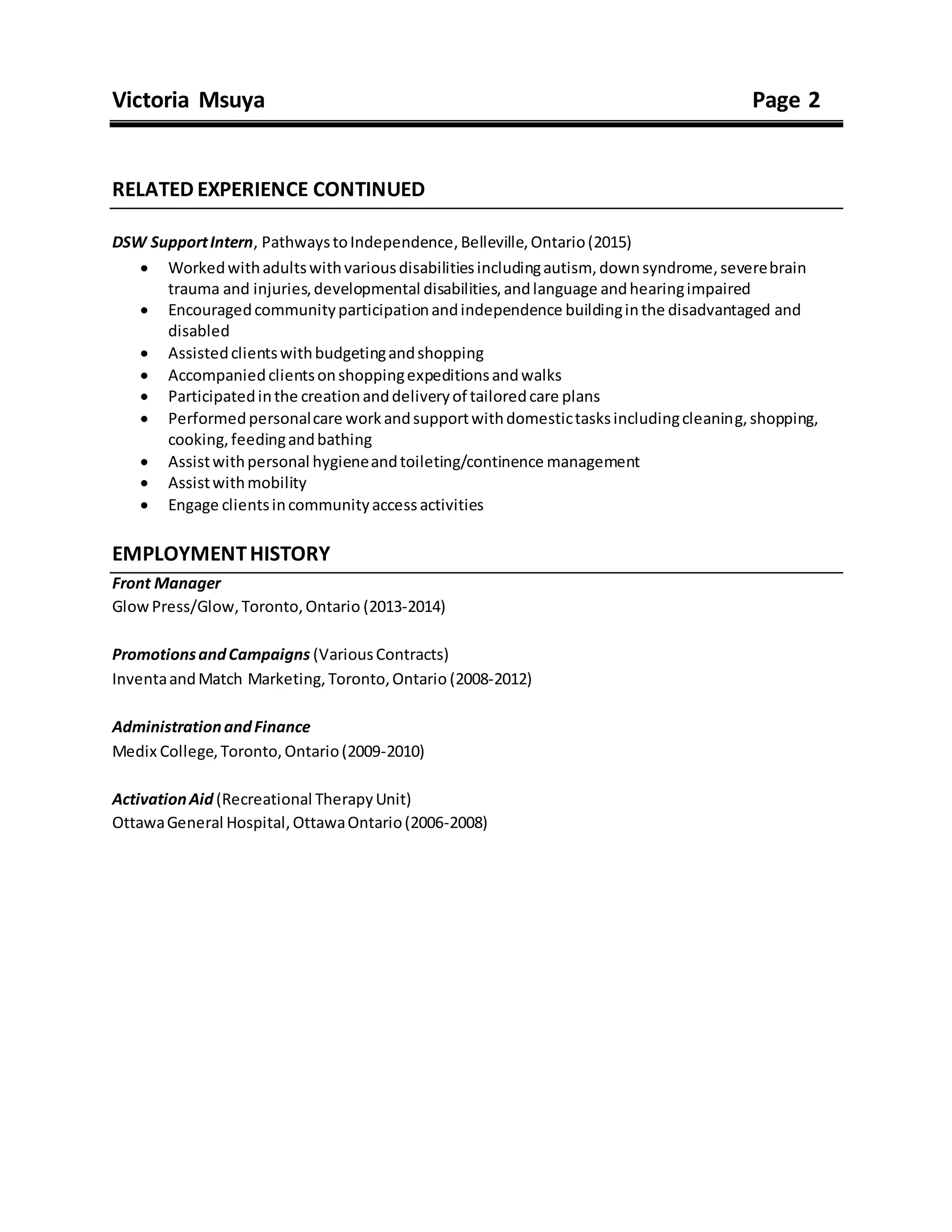 Victoria Msuya Resume DSW | DOCX