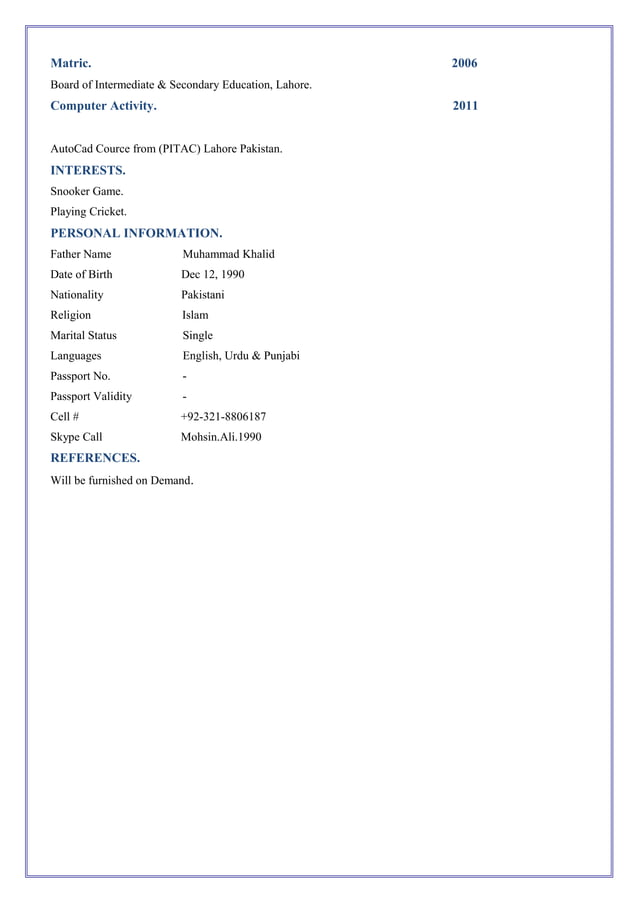 M MOHSIN CV | DOC