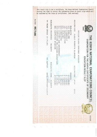 KCSE Result Slip | PDF