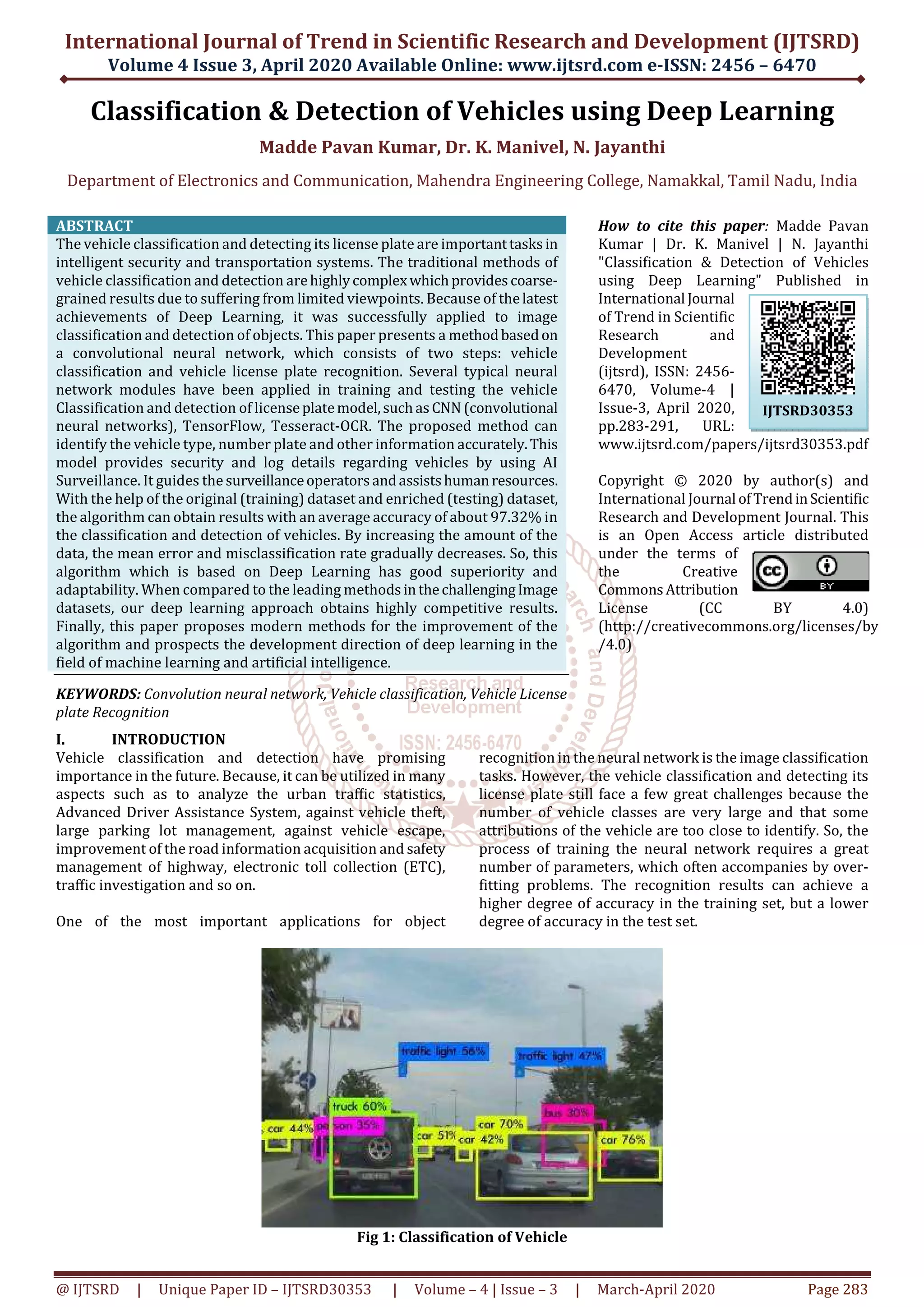 Classification And Detection Of Vehicles Using Deep Learning Pdf