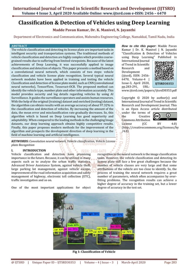 Classification and Detection of Vehicles using Deep Learning | PDF