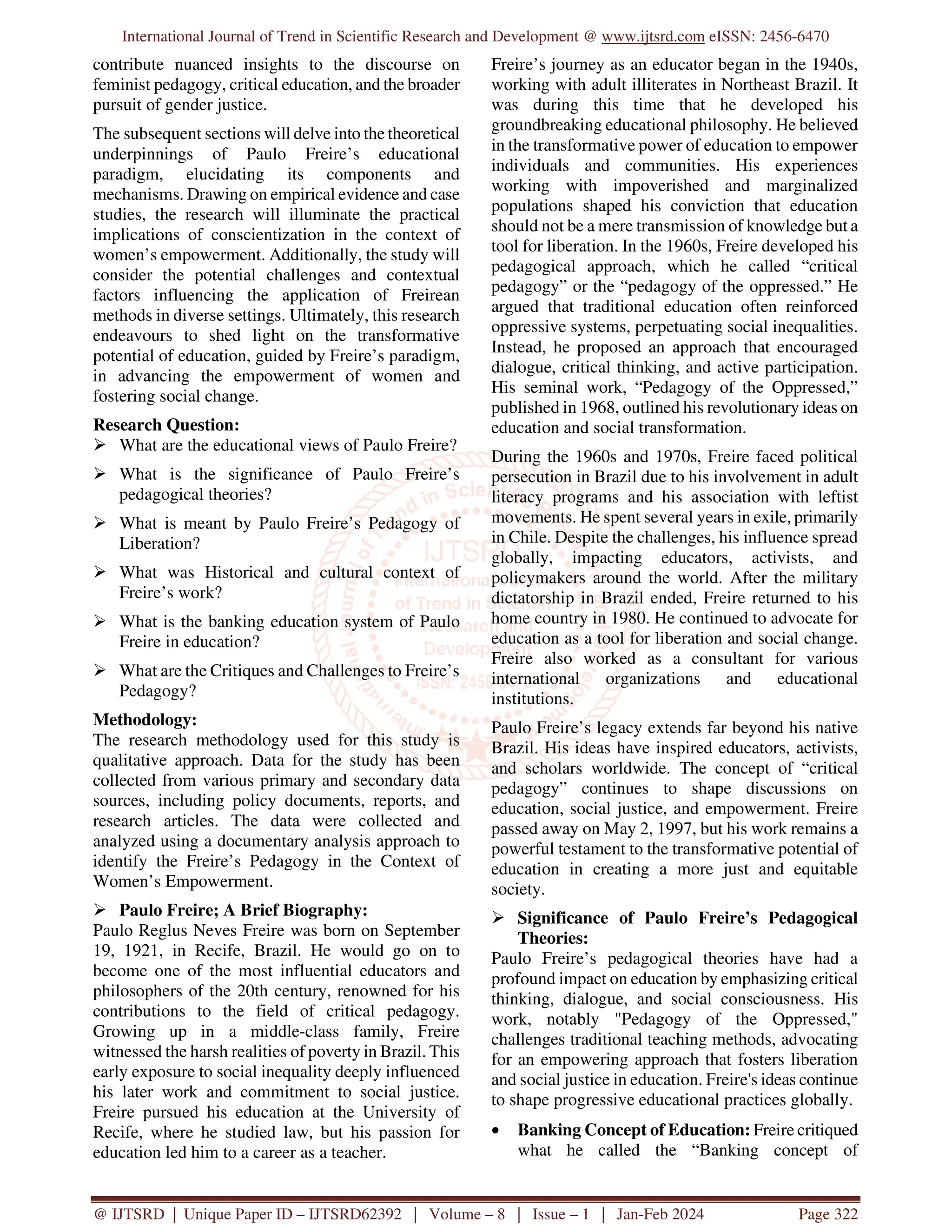 Conscientization to Liberation Paulo Freire’s Educational Paradigm and ...