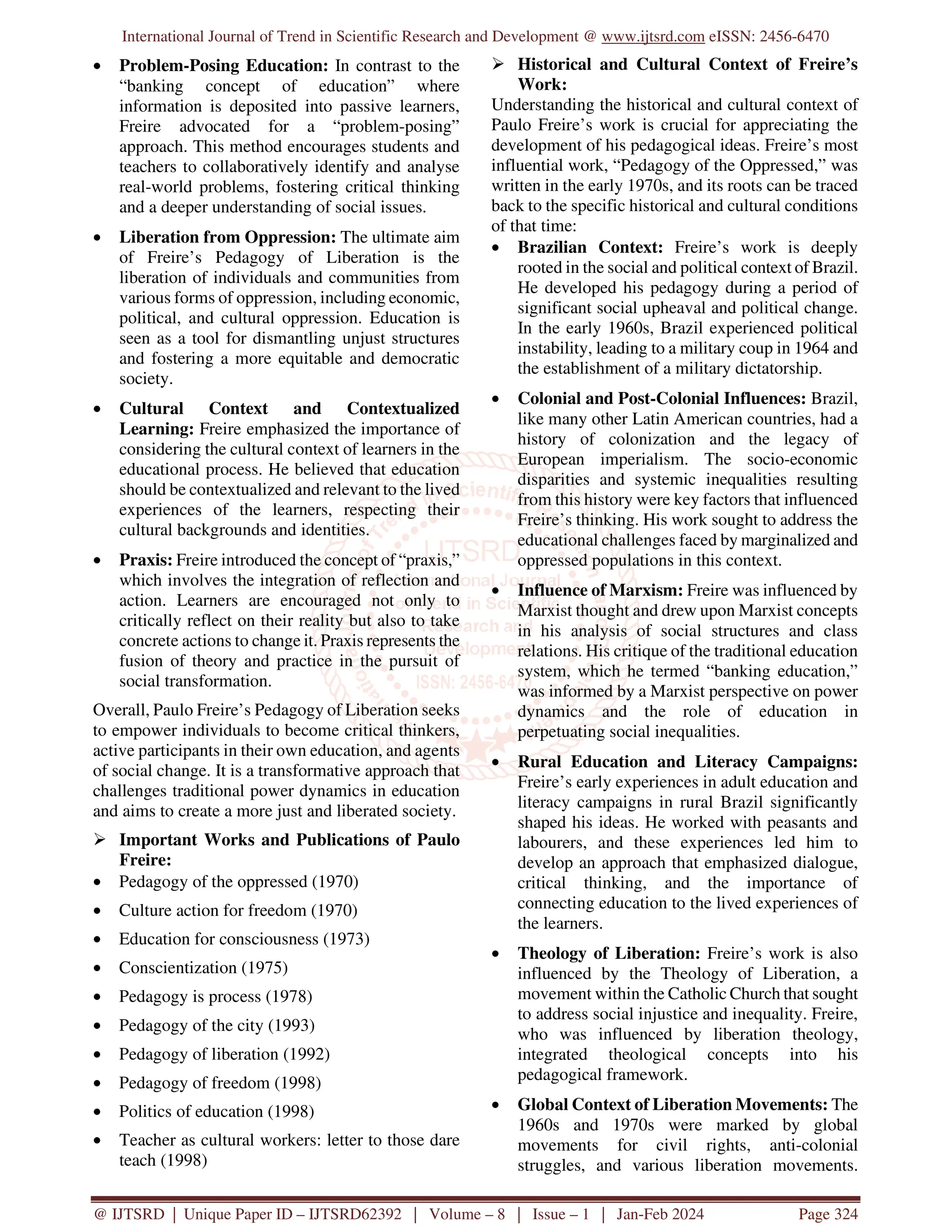 Conscientization to Liberation Paulo Freire’s Educational Paradigm and ...