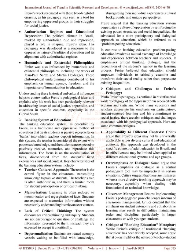 Conscientization to Liberation Paulo Freire’s Educational Paradigm and ...