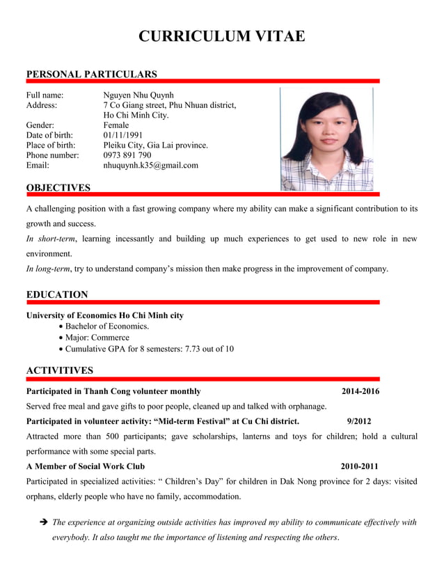 NhuQuynh-CV | DOC | Business | Business and Finance