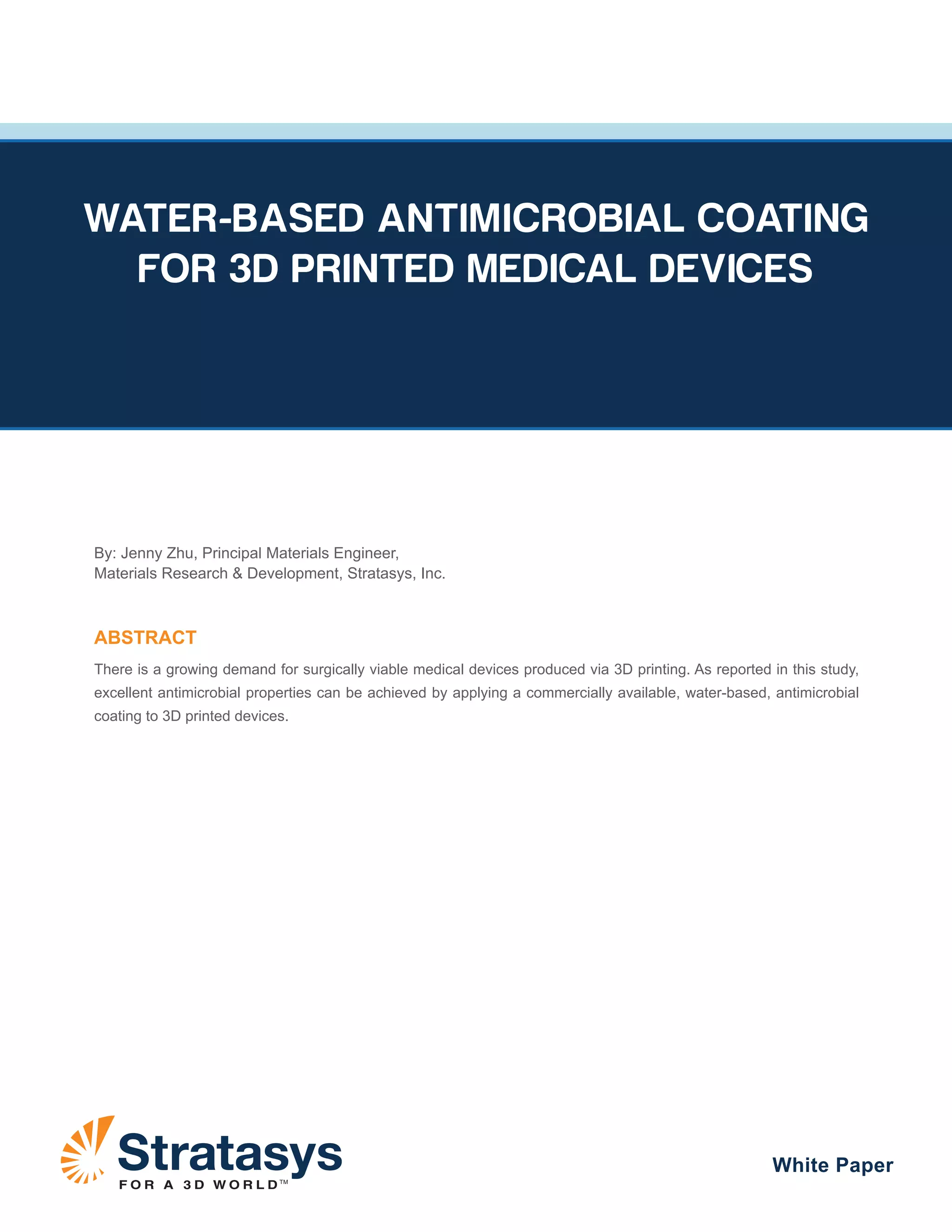 Stratasys White Paper - Antimicrobial Coating | PDF