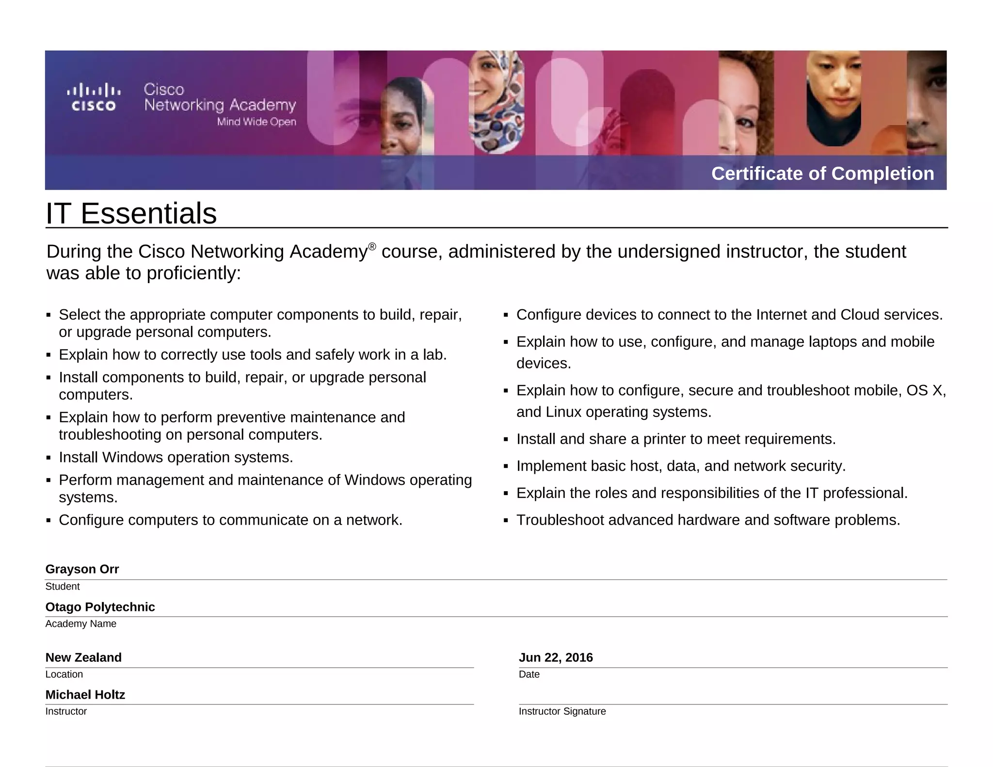 IT Essentials - Certificate of Completion | PDF