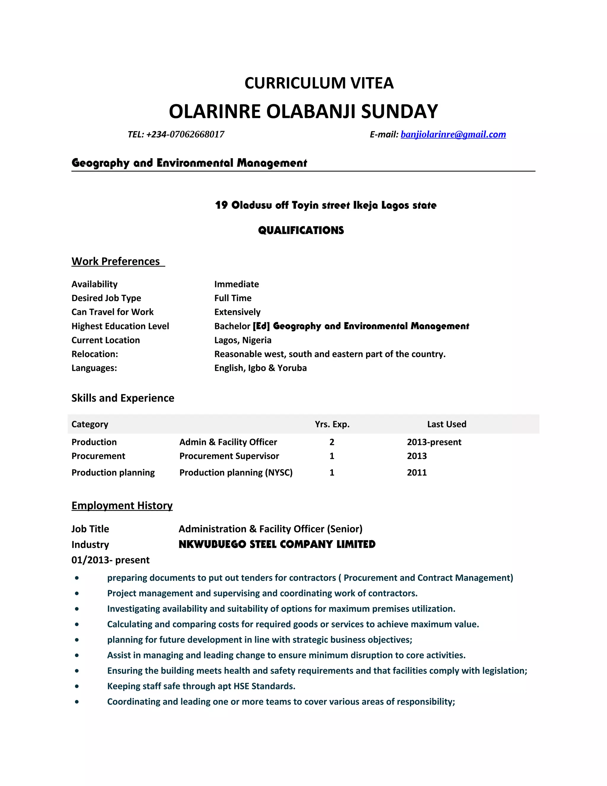 OLARINRE BANJI SUNDAY CV 2.4 | PDF