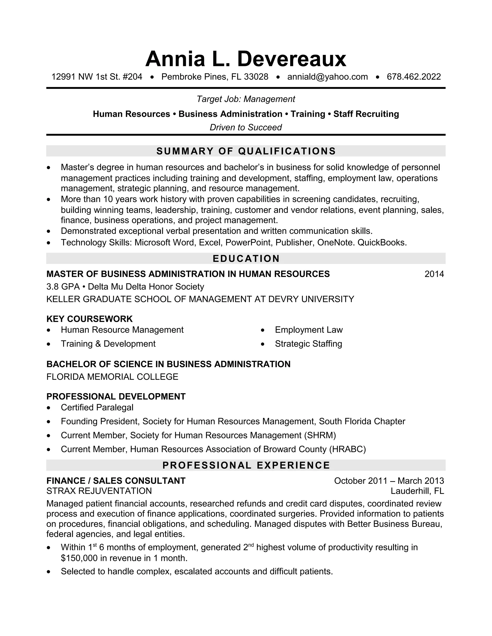 Annia Devereaux Resume MGT final | DOC