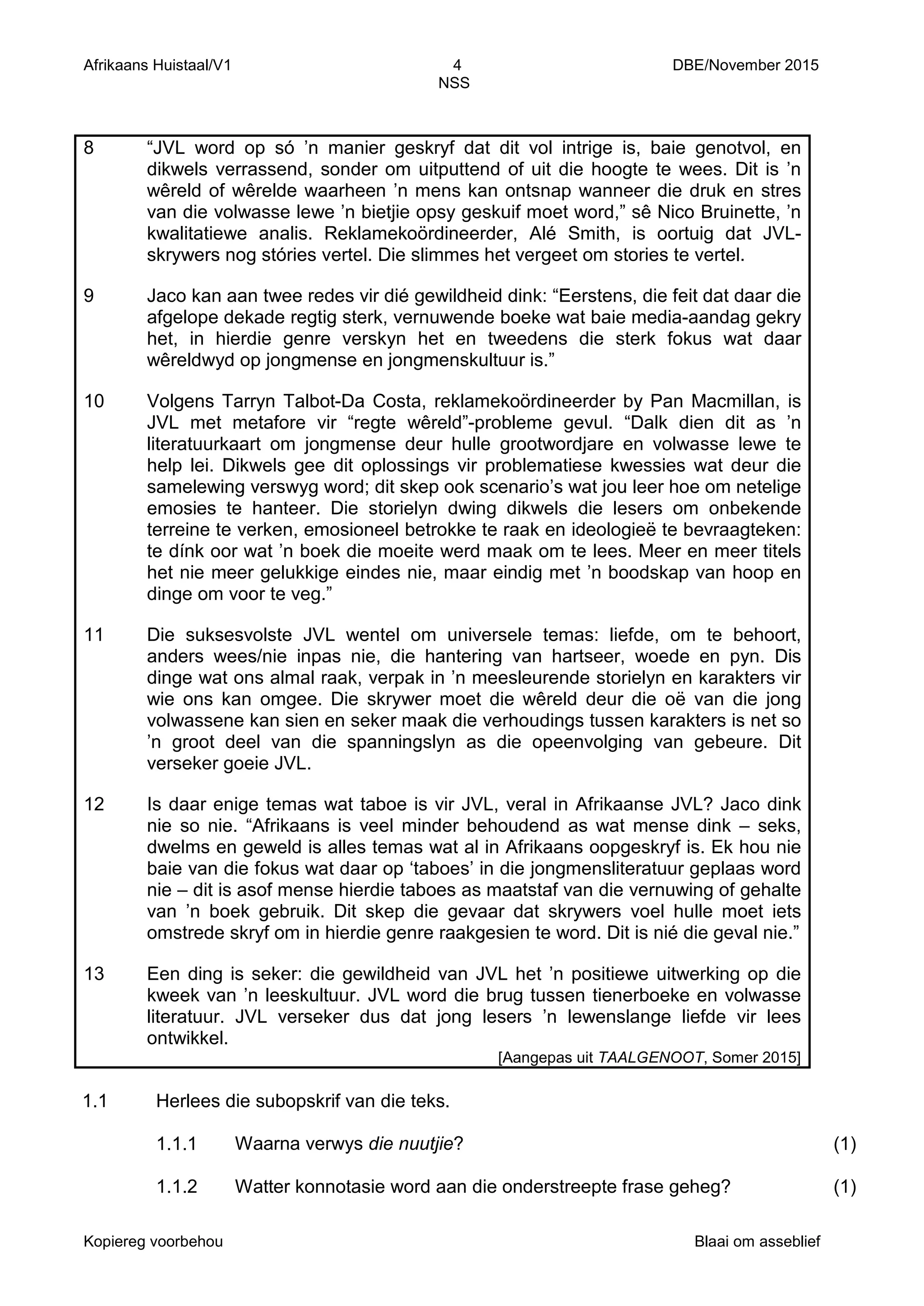 Afrikaans HL P1 Nov 2015 | PDF