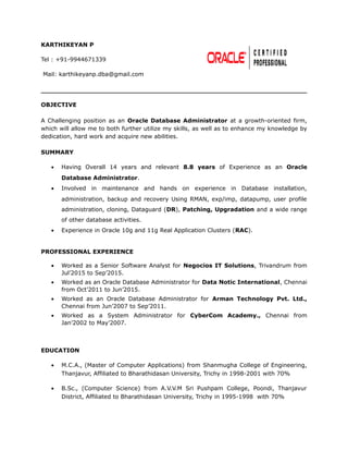 Karthikeyan_Oracle_dba | PDF