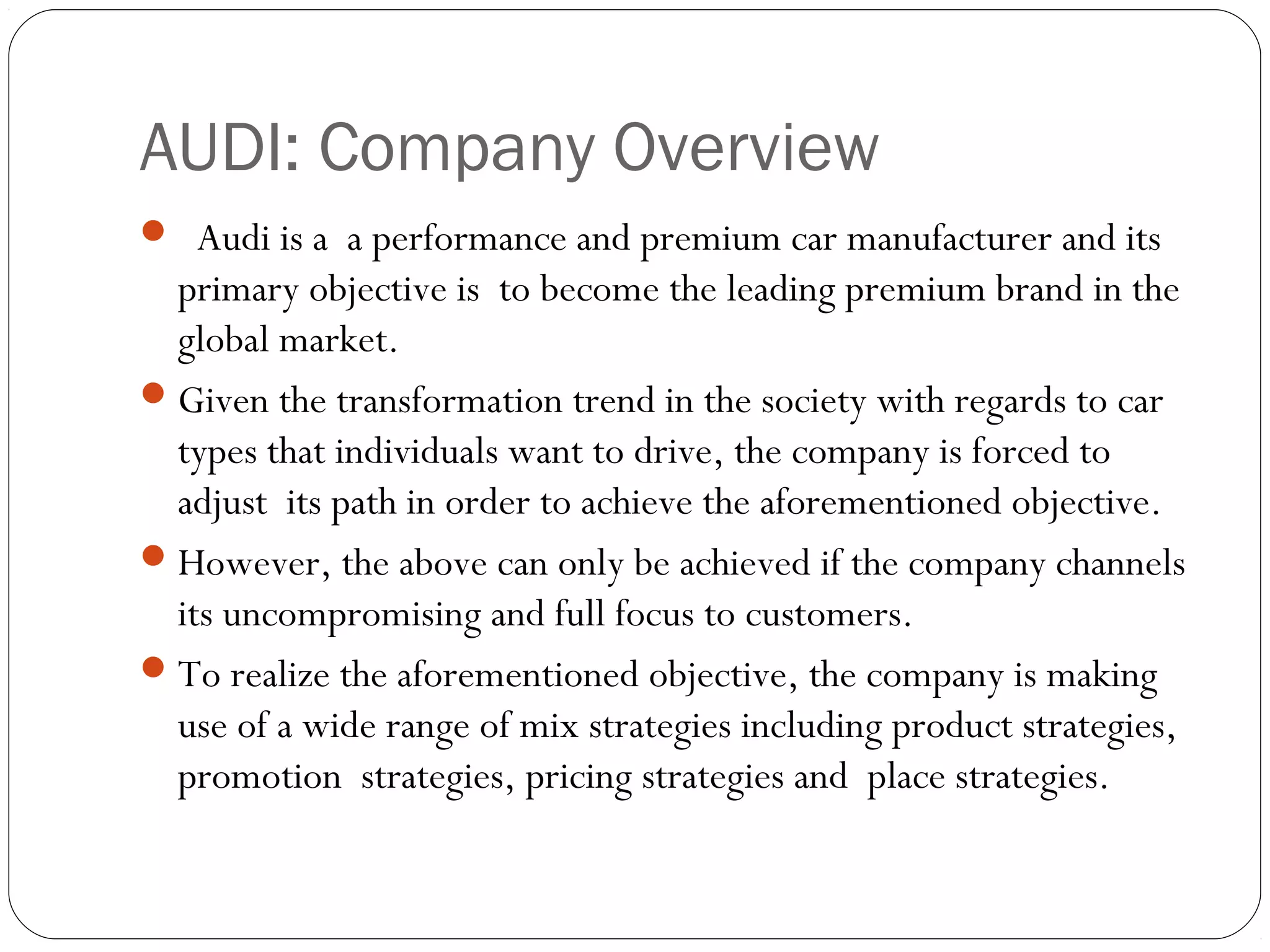 Audi Company Marketing Strategy | PPT