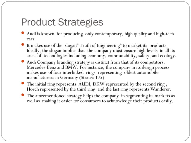 Audi Company Marketing Strategy | PPT | Automotive Industry | Industries