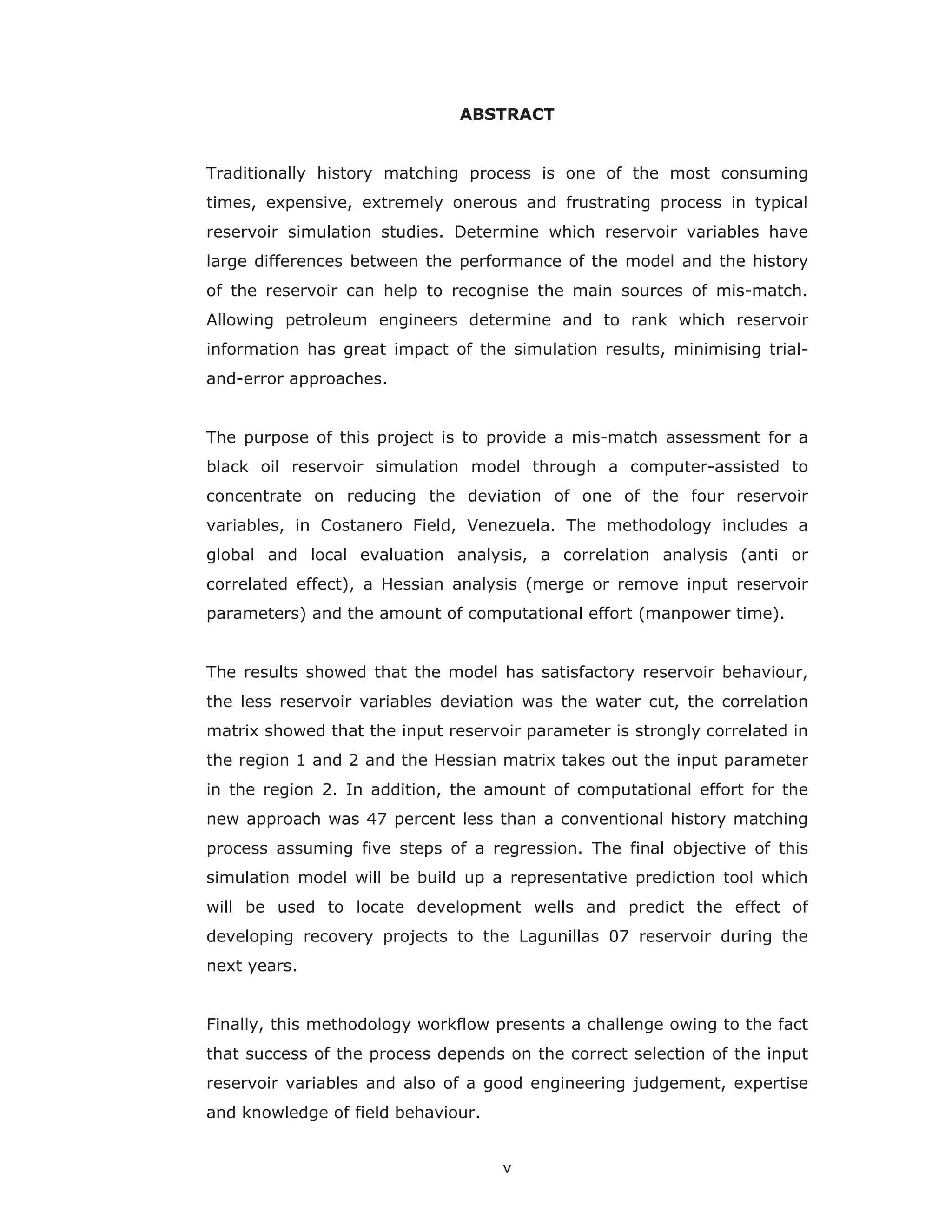 Black Oil Reservoir Simulation Model Mis-Match Assessment through ...