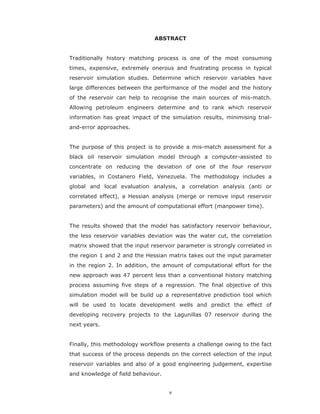 Black Oil Reservoir Simulation Model Mis-Match Assessment through ...