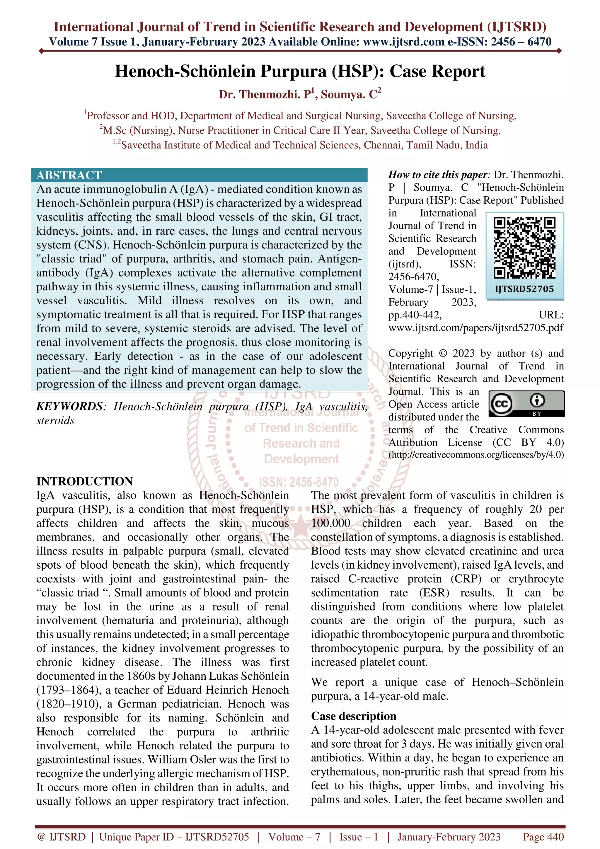 Henoch Schonlein Purpura HSP Case Report | PDF