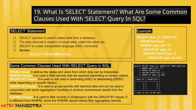 53 SQL Questions-Answers=53 SQL Questions-Answers | PPT
