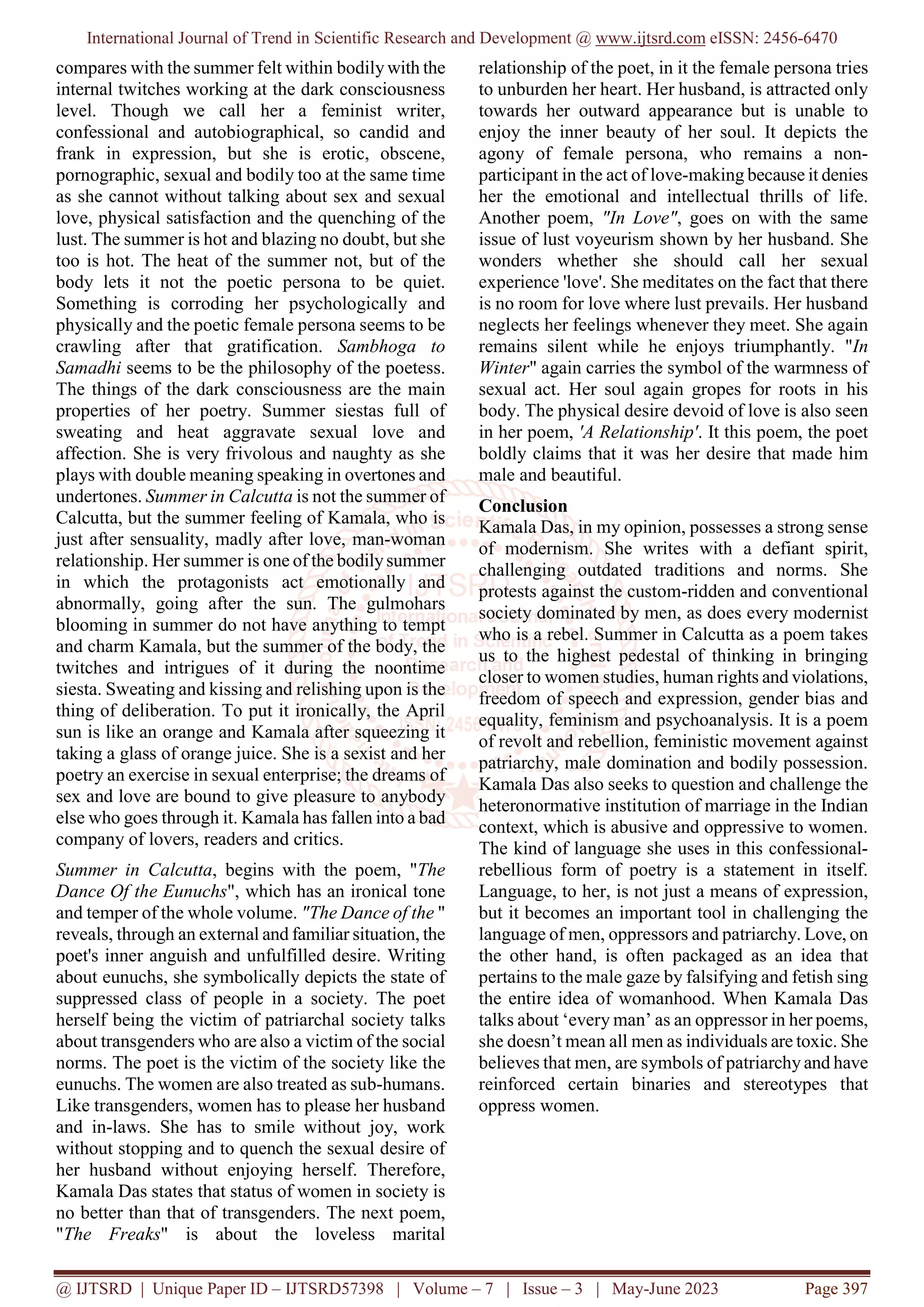 Summer in Calcutta A Feministic, Autobiographical and Psychoanaytical ...