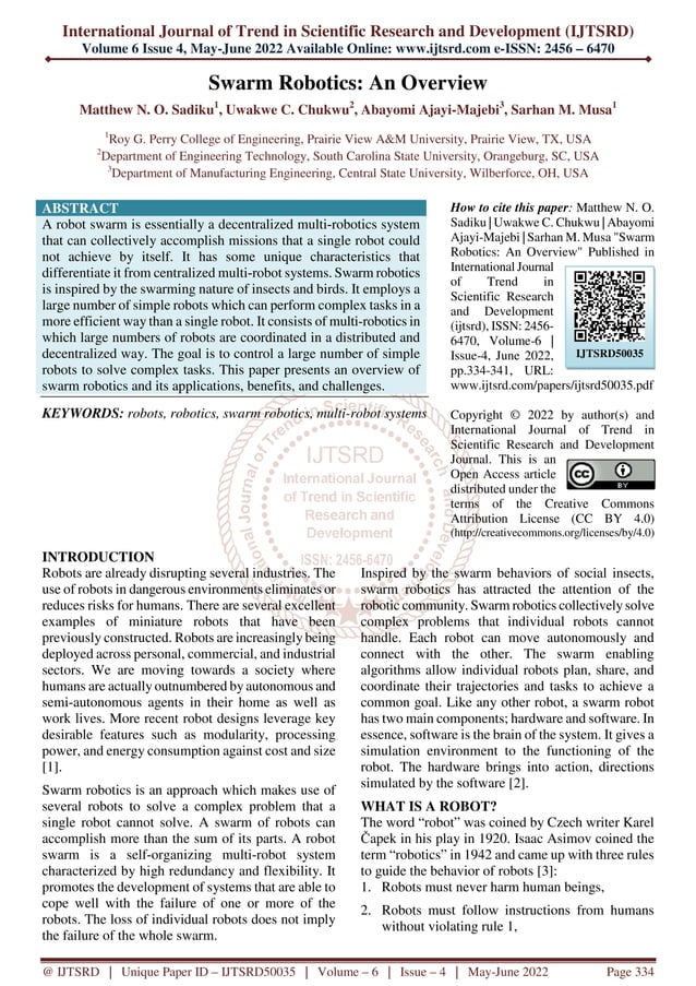 Swarm Robotics An Overview | PDF