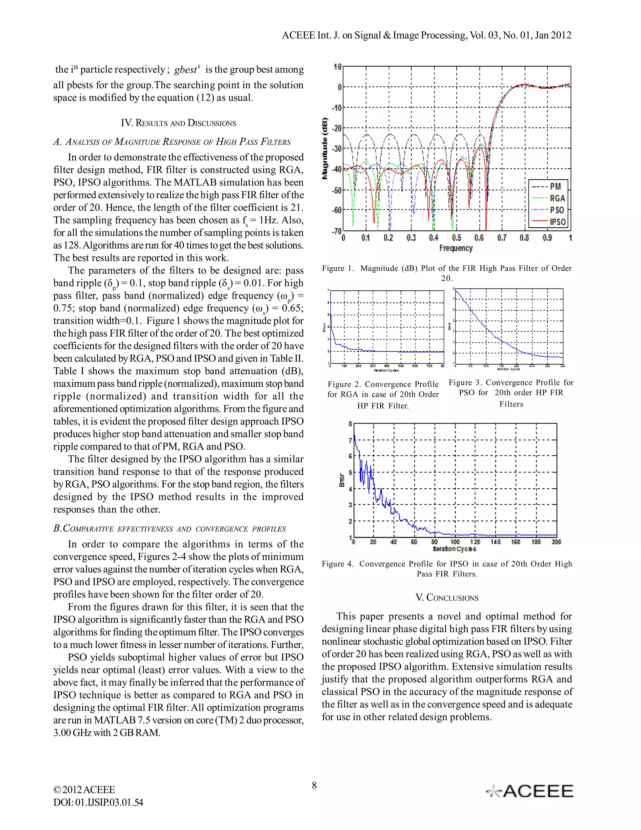 Design of Optimal Linear Phase FIR High Pass Filter using Improved Particle Swarm Optimization | PDF