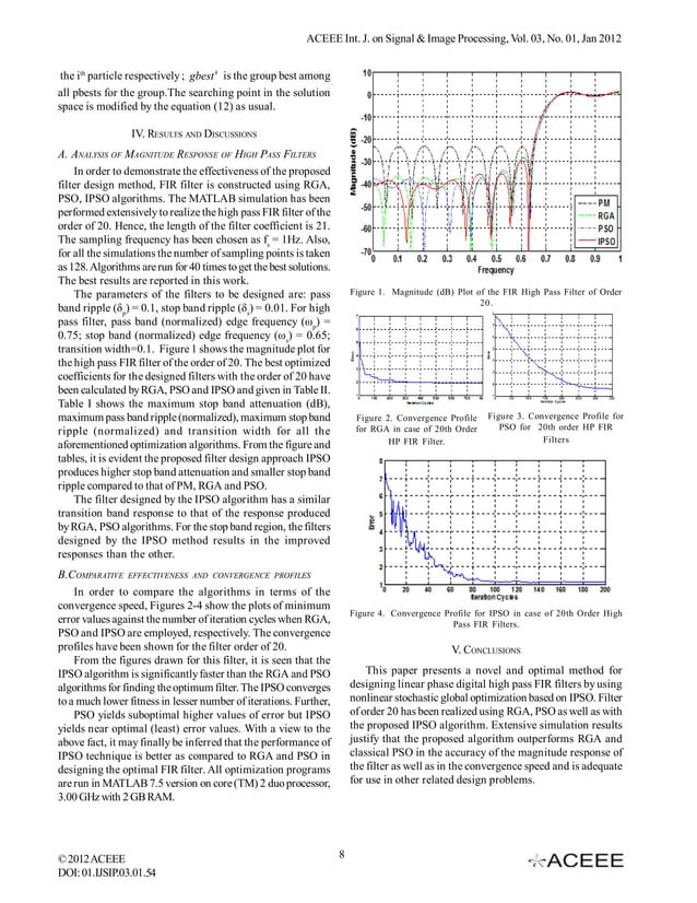 Design of Optimal Linear Phase FIR High Pass Filter using Improved Particle Swarm Optimization | PDF