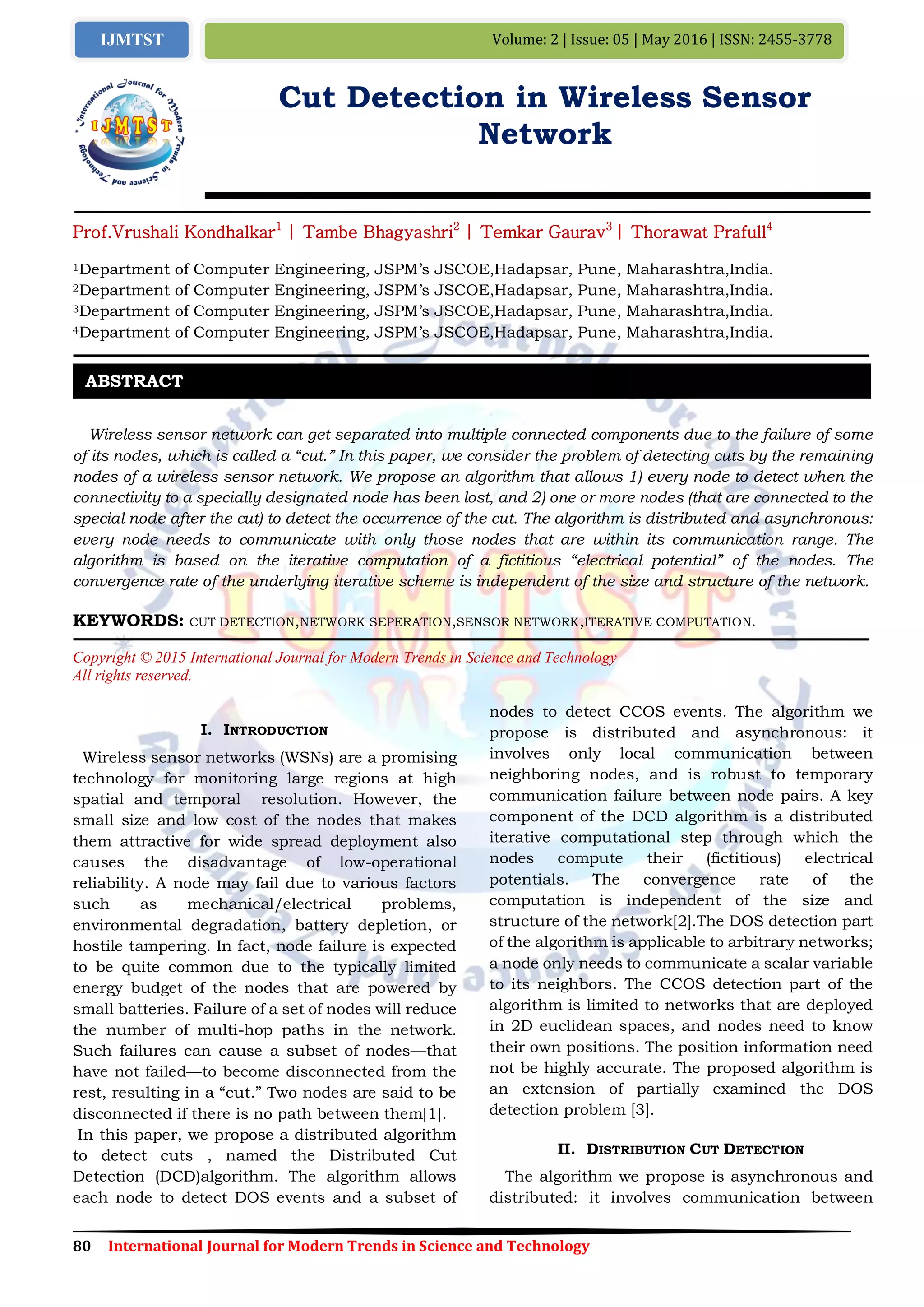 Cut Detection in Wireless Sensor Network | PDF