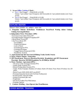 Silabus Training “PPA (POWER PURCHASE AGREEMENT) and OPERATION & MAINTENANCE Service Contract ...