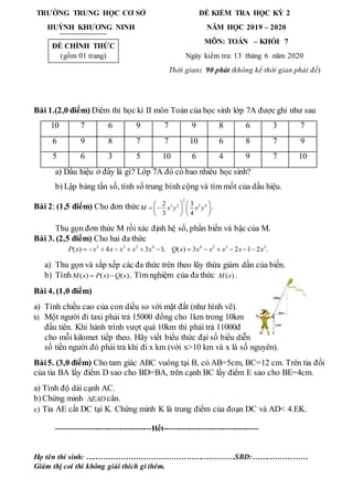 Đề Thi HK2 Toán 7 - THCS Huỳnh Khương Ninh | DOCX