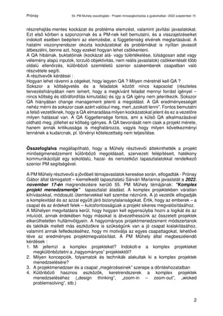 54. PM Muhely osszefoglalo - Projekt minosegbiztositas a gyakolratban ...