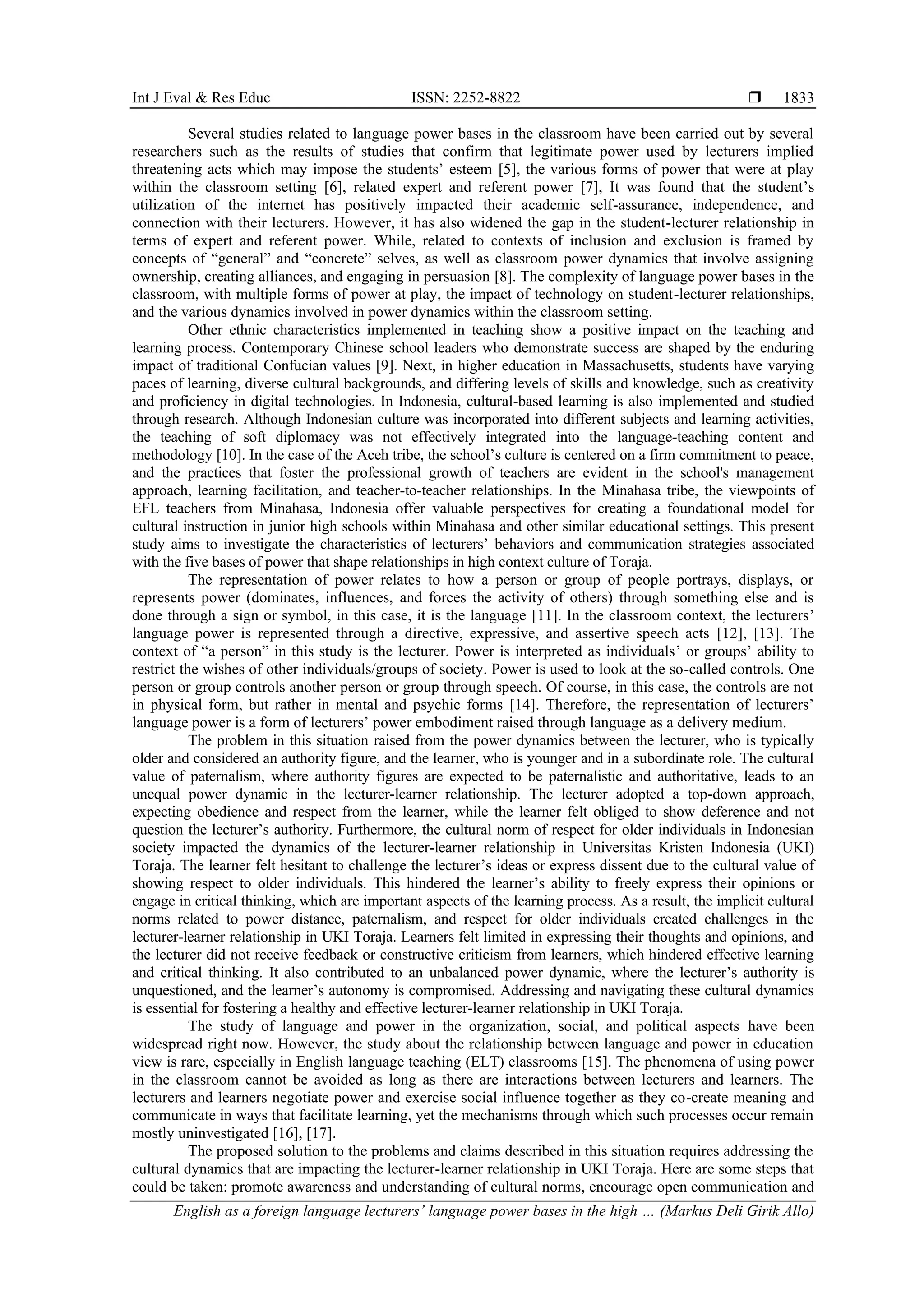 English as a foreign language lecturers’ language power bases in the ...