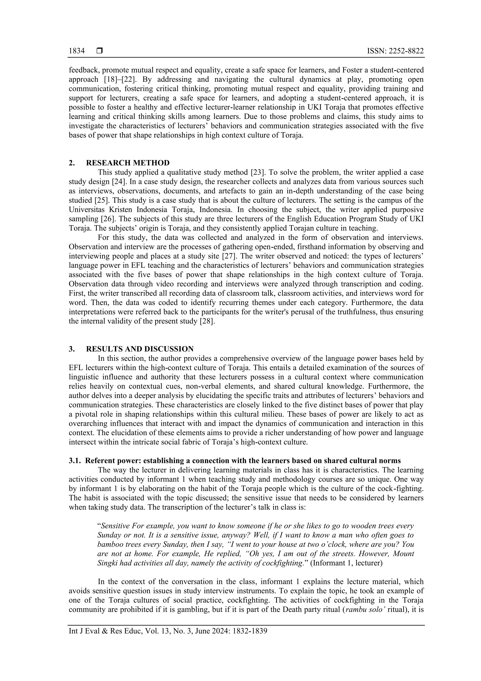 English as a foreign language lecturers’ language power bases in the high context culture of ...