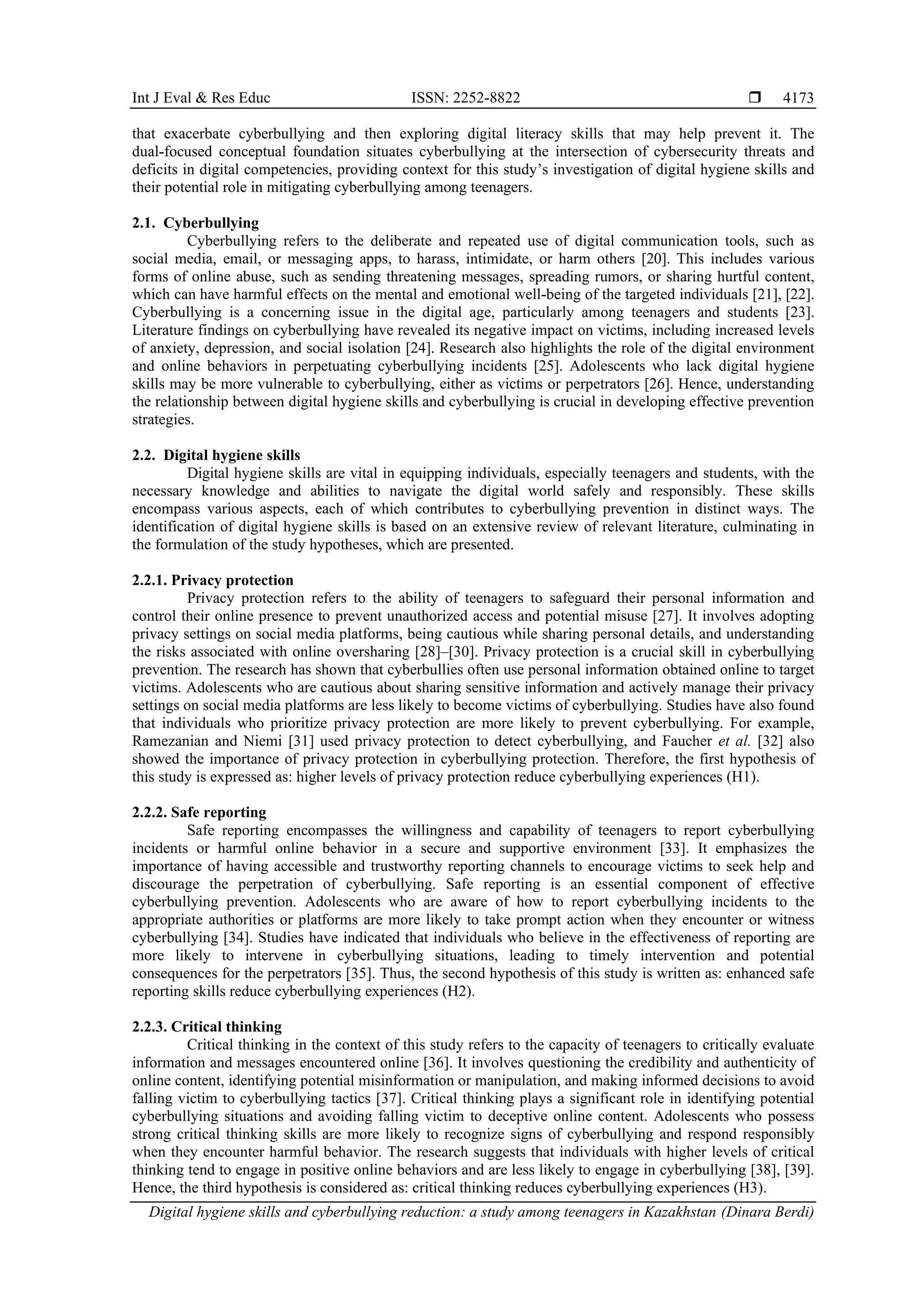 Digital hygiene skills and cyberbullying reduction: a study among ...