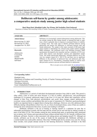 Deliberate self-harm by gender among adolescents: a comparative ...