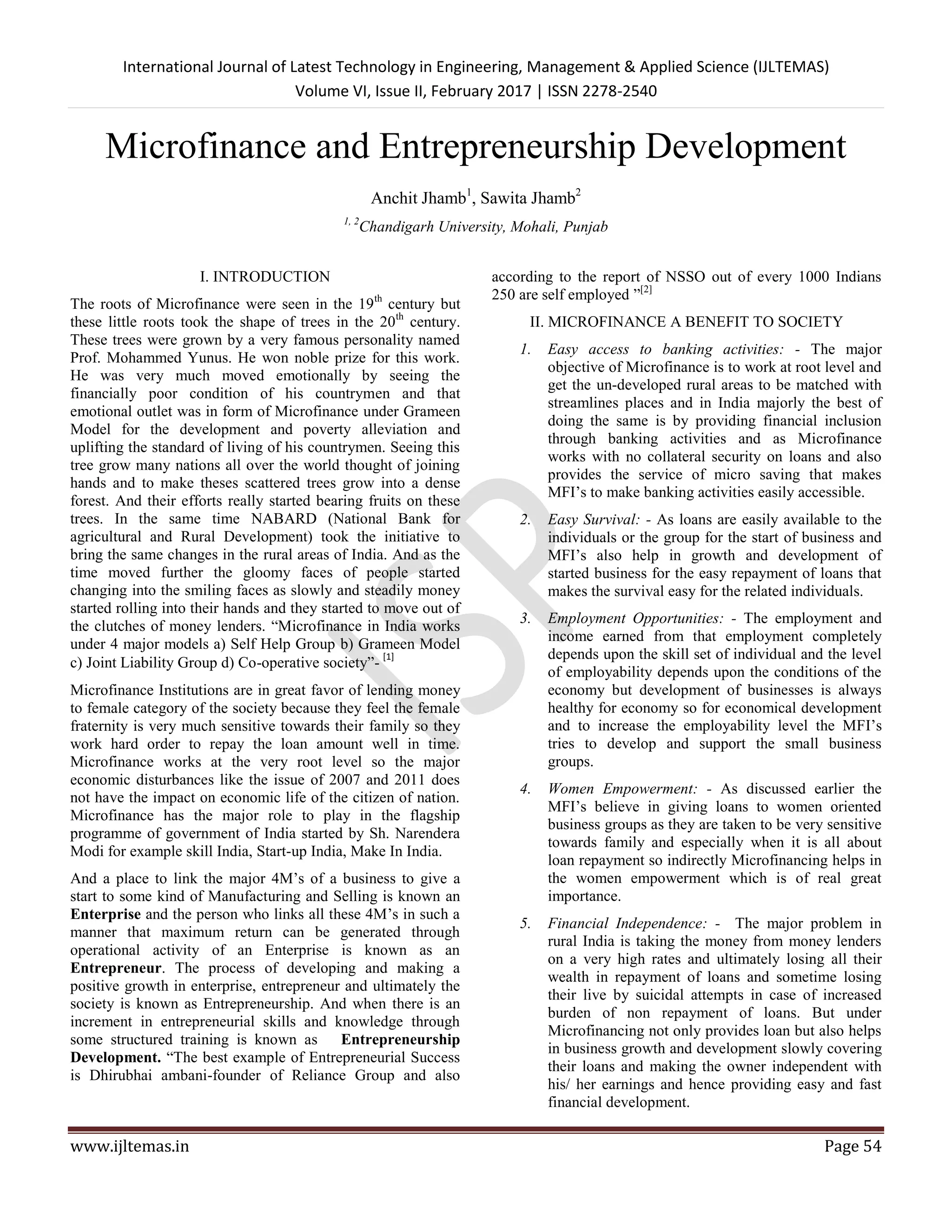 Microfinance and Entrepreneurship Development | PDF