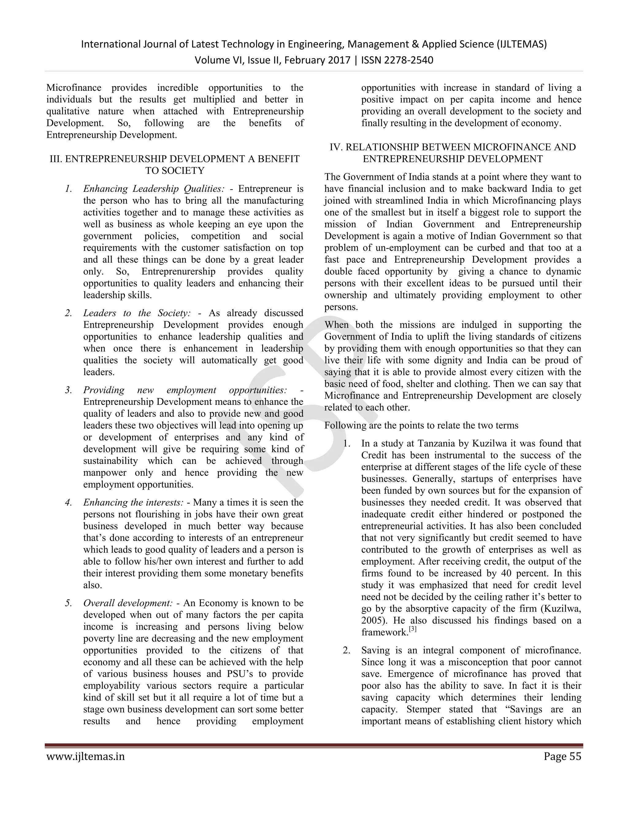 Microfinance and Entrepreneurship Development | PDF