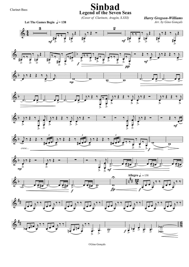 Sinbad - Legend of the Seven Seas - Harry Gregson-Williams - Set of Clarinets | PDF