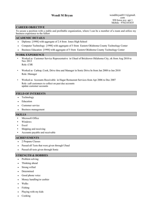 Wendi Bryan resume – 01 | PDF