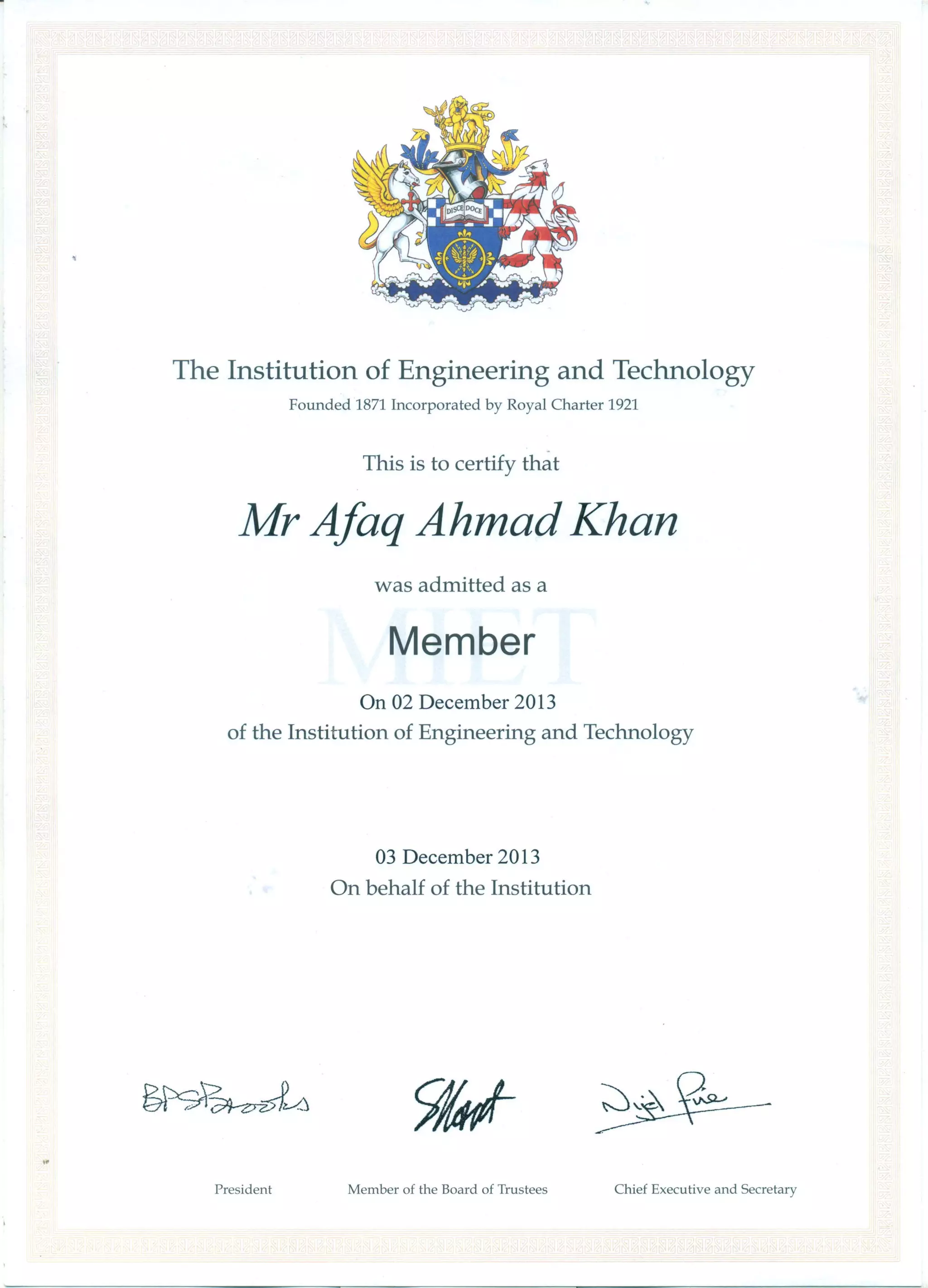 IET Certificate | PDF