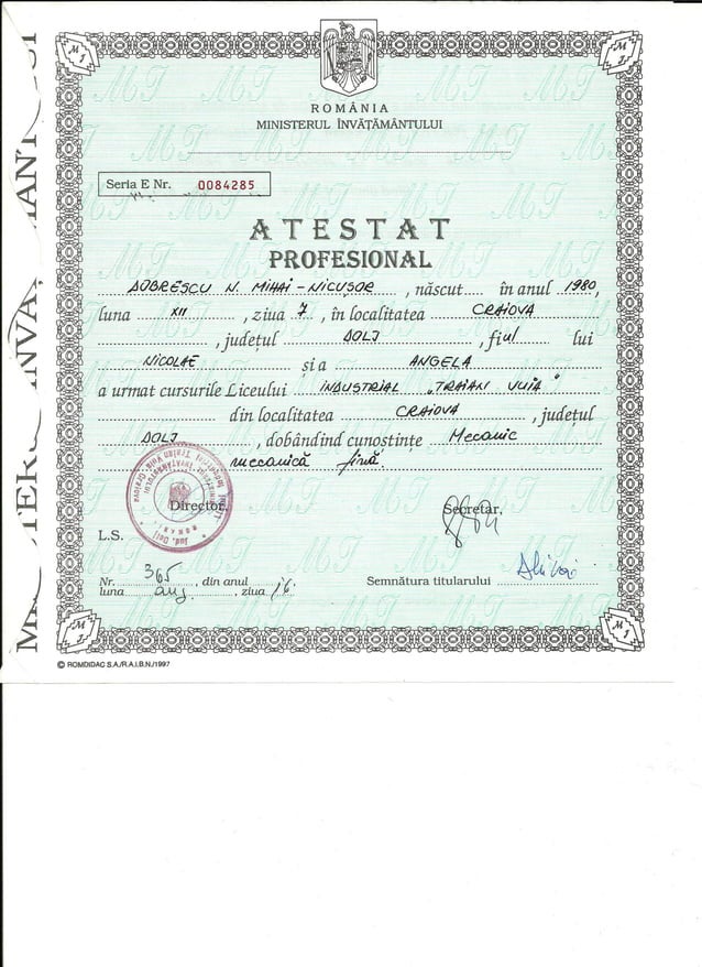 ATESTAT MECANIC MECANICA FINA | PDF