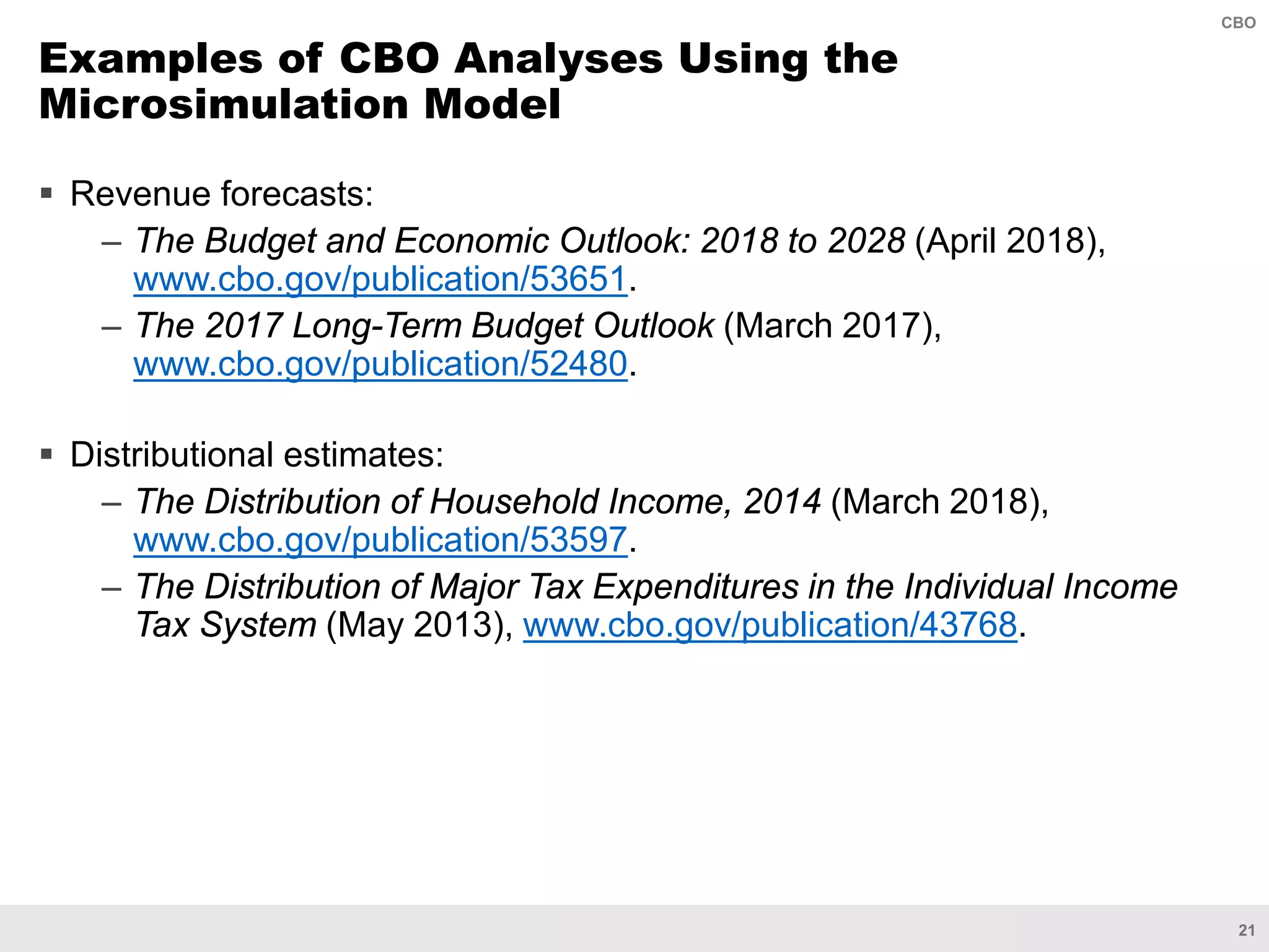 An Overview of CBO’s Microsimulation Tax Model | PDF