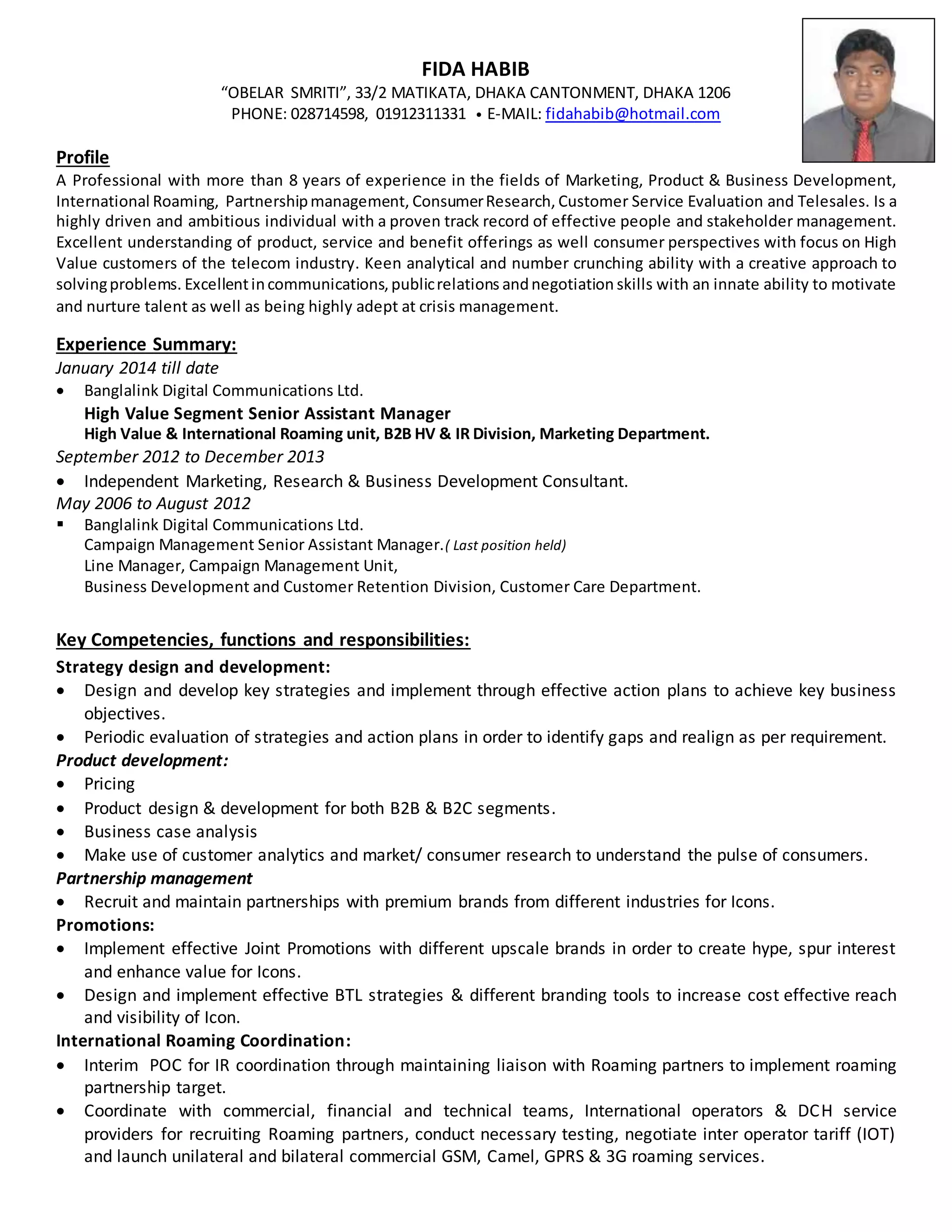 Resume of Fida Habib (2015) V2 | PDF