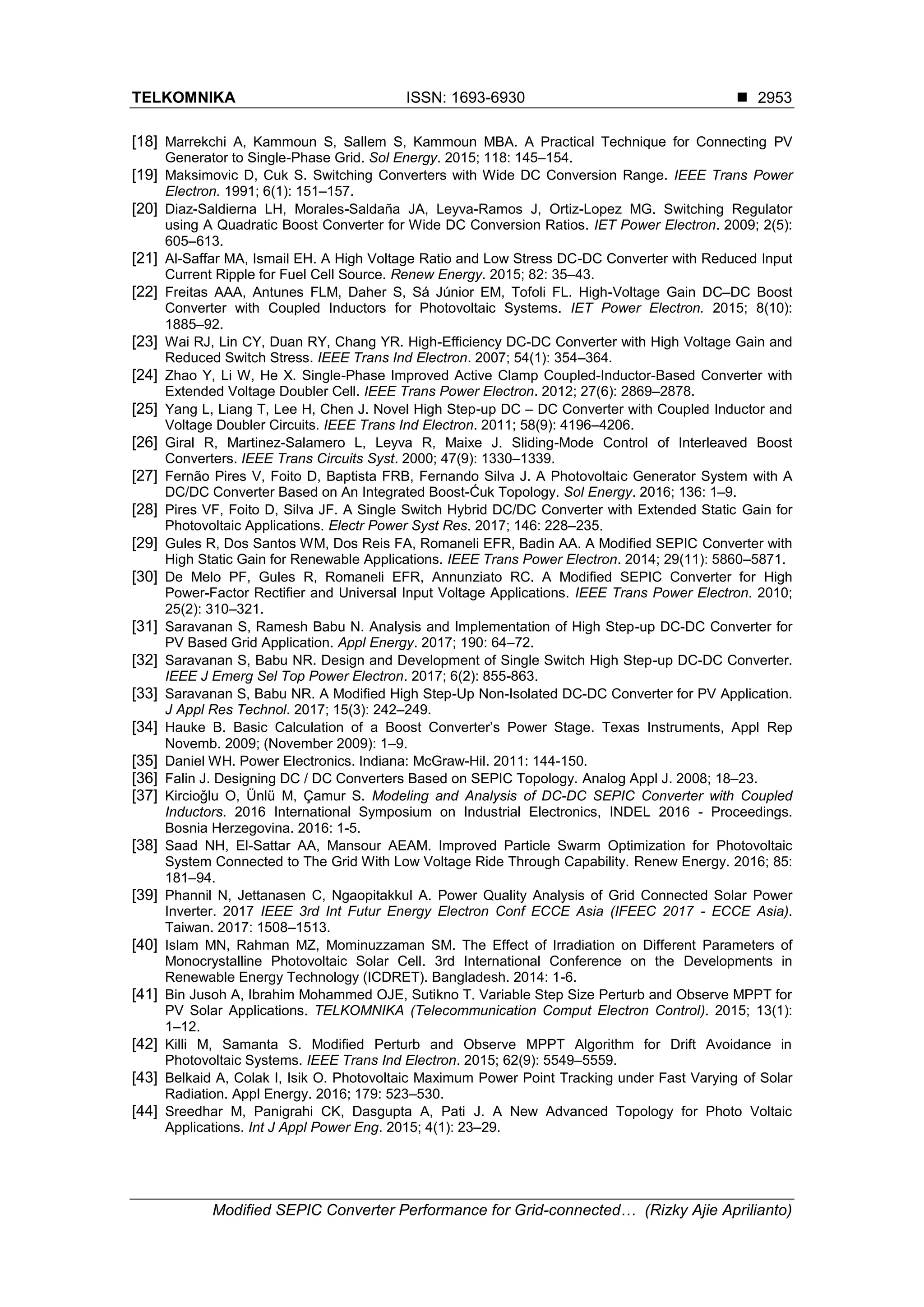 Modified SEPIC Converter Performance for Grid-connected PV Systems ...