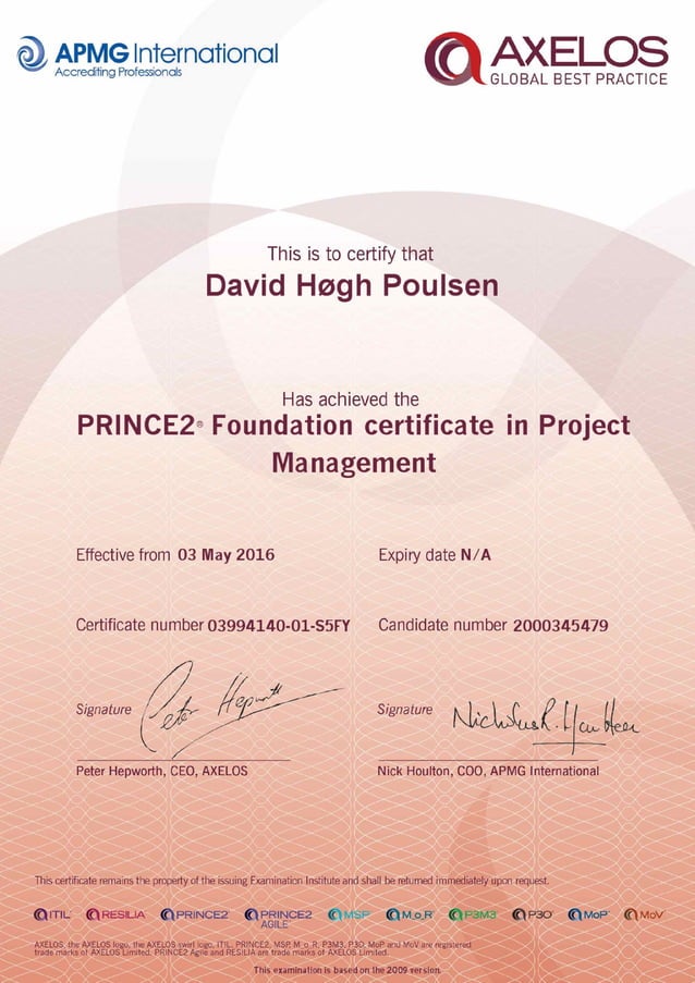 PRINCE2 Certificate | PDF