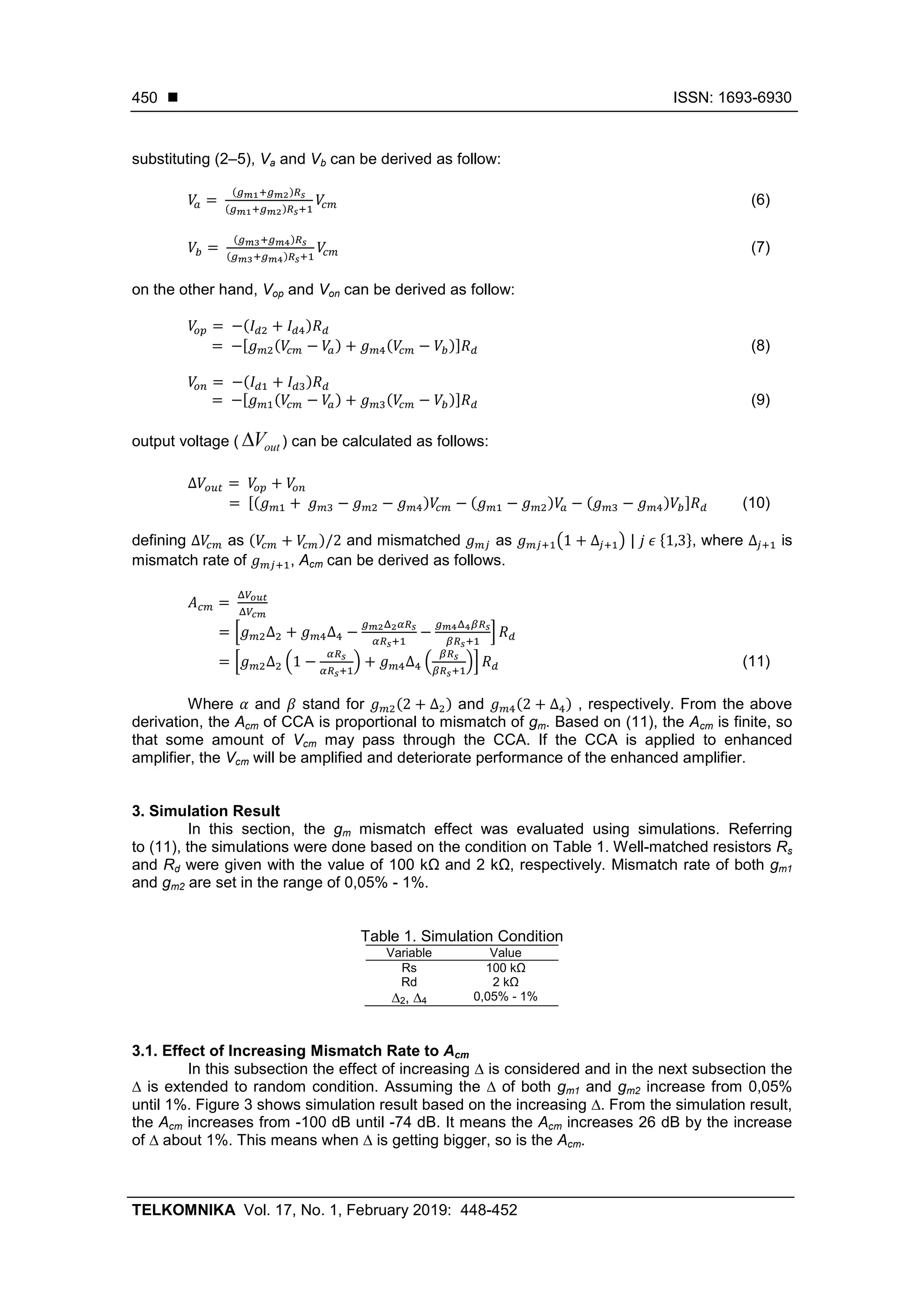 Transistor mismatch effect on common-mode gain of cross-coupled amplifier | PDF