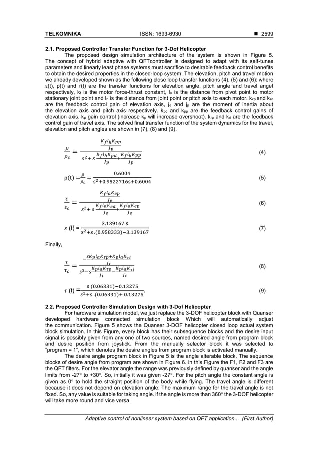 Adaptive control of nonlinear system based on QFT application to 3-DOF flight control system ...