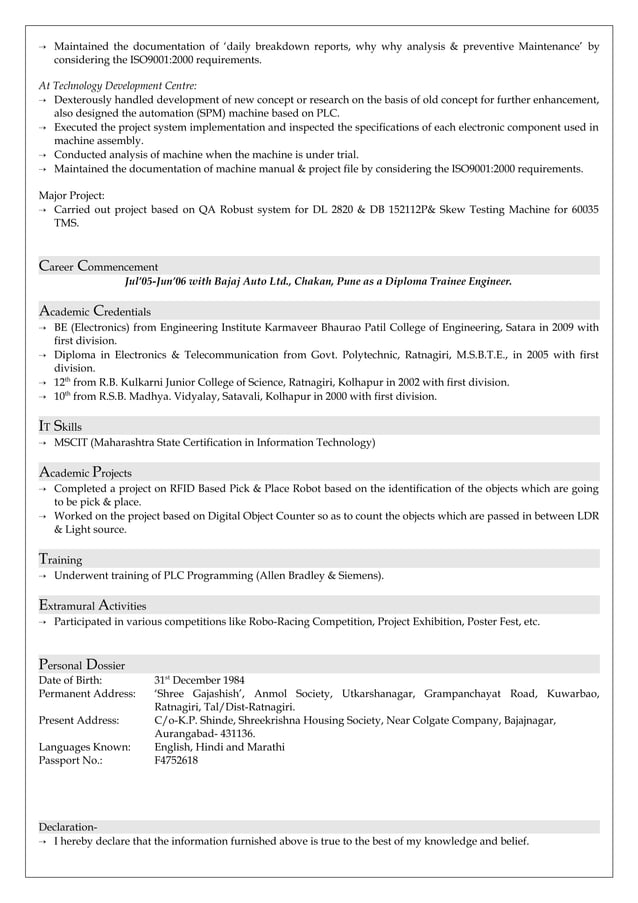 Prasanna09_CV_BE_Electronics | PDF